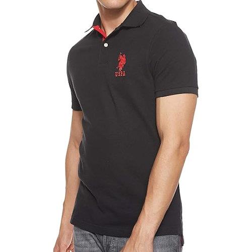US Polo 2024男時尚全棉大馬球黑色合身短袖POLO|短袖|ETMall東森購物網