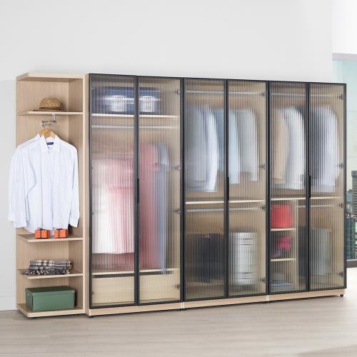 Boden-恩洛9.5尺長虹玻璃門多功能收納透視衣櫃組合(轉角衣櫃組合)|半/開放式衣櫃|ETMall東森購物網