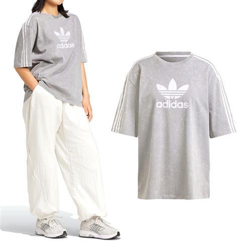 Adidas Wash Tee 女款 灰色 運動 休閒 水洗 圓領 寬鬆 三葉草 Logo 上衣 短袖 IW3412|短袖|ETMall東森購物網