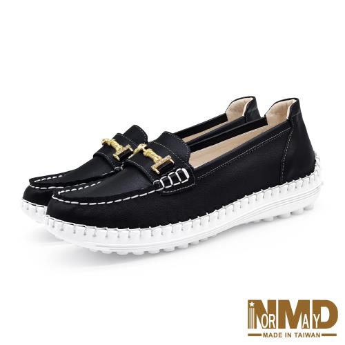 【Normady 諾曼地】+4cm 水鑽馬銜釦懶人樂福磁石內增高厚底氣墊球囊真皮鞋-MIT手工鞋(夜幕黑)|樂福鞋|ETMall東森購物網
