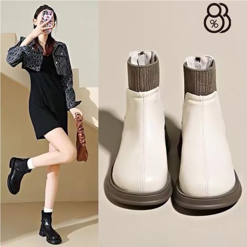 【88%】跟高4CM 英倫風襪靴 厚底秋冬裸靴後拉鏈短靴瘦瘦靴 馬丁靴子 2色|休閒鞋|ETMall東森購物網