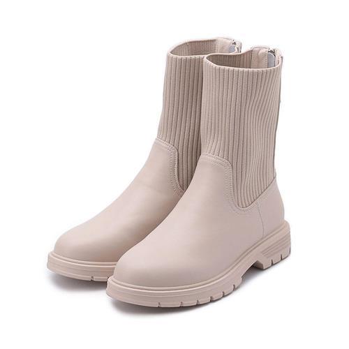 LUZZI 襪套拉鍊靴 米 女鞋 鞋全家福|中筒靴|ETMall東森購物網