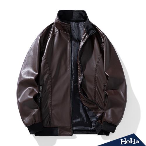 【HeHa】大碼 寬鬆PU皮革立領外套 二色|外套|ETMall東森購物網