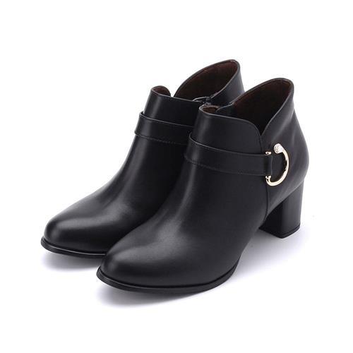 LUZZI C釦鑽拉鍊跟靴 黑 女鞋 鞋全家福|短靴|ETMall東森購物網