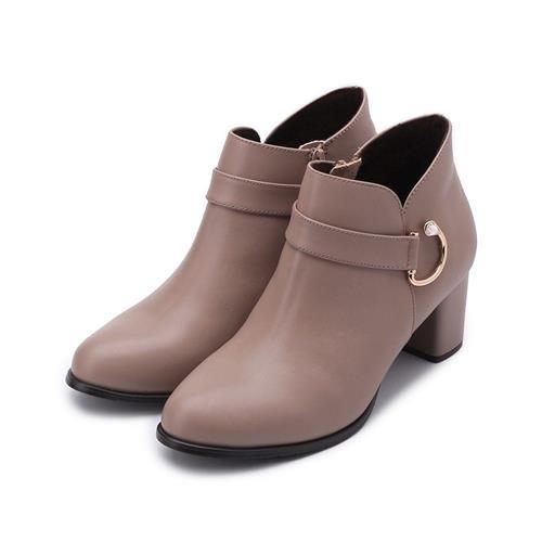 LUZZI C釦鑽拉鍊跟靴 卡其 女鞋 鞋全家福|短靴|ETMall東森購物網