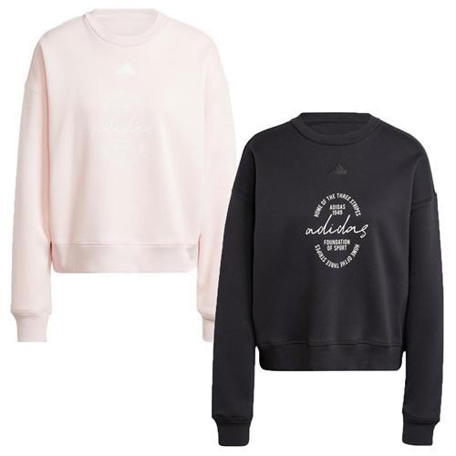 Adidas 長袖上衣 女裝 抓絨 寬鬆 棉質 粉/黑【運動世界】IY1455/IY1458|長袖|ETMall東森購物網