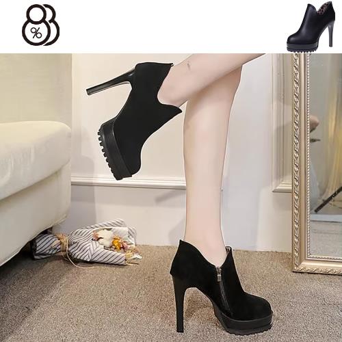 【88%】跟高11cm 高跟靴 高跟鞋 細跟防水台 側拉鍊 黑靴|短靴|ETMall東森購物網