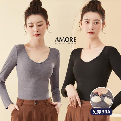 AM艾莫兒 秋冬無鋼圈BRA德絨雙面磨毛暖膚感上衣 M-XL|T恤|ETMall東森購物網