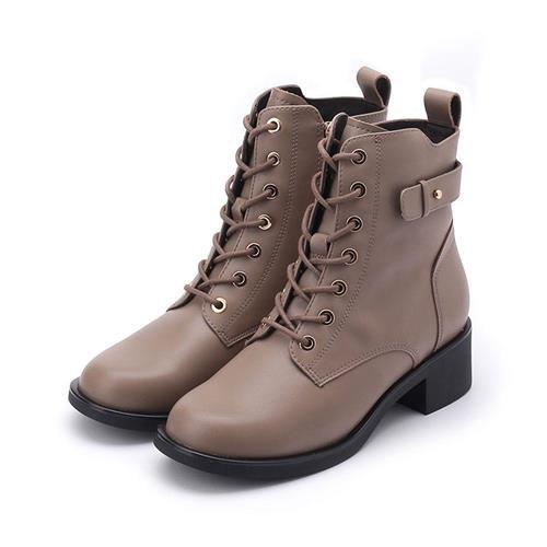 LUZZI 綁帶拉鍊軍靴 卡其 女鞋 鞋全家福|短靴|ETMall東森購物網