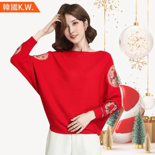 【韓國K.W.】經典聖誕春節紅色拼布上衣(上衣/保暖/秋冬)|造型上衣|ETMall東森購物網