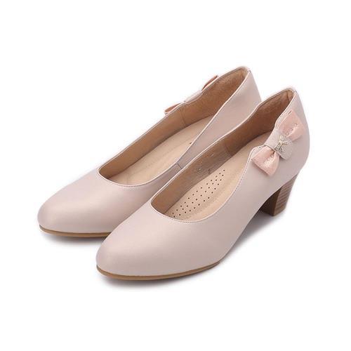 LUZZI 側鑽蝴蝶結真皮跟鞋 粉 女鞋 鞋全家福|粗跟|ETMall東森購物網