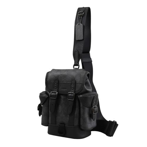 COACH CE506 HITCH 13 印花皮革LOGO迷你單肩後背/胸口包.黑灰|COACH肩背包/側背包|ETMall東森購物網