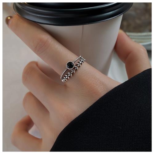 梨花HaNA 韓國純銀s925復古基調．雙層黑寶石戒指|925純銀戒指|ETMall東森購物網