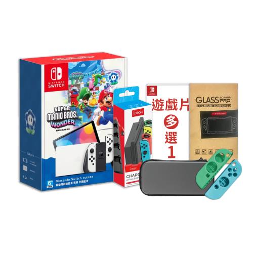 任天堂 Switch OLED主機 超級瑪利歐兄弟 驚奇+遊戲多選一+包貼+充電座（送矽膠套）|Switch(OLED款式)|ETMall東森購物網