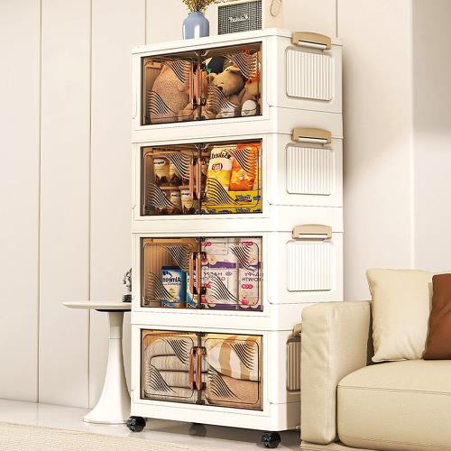 Mr.box 40面寬折疊雙開門四層收納櫃-美式手把附滑輪-兩款可選|折疊收納箱|ETMall東森購物網