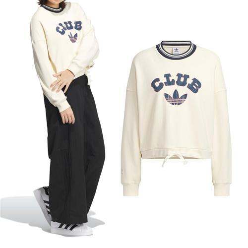 Adidas VRCT CREW W2 女款 米白色 運動 休閒 大學T 上衣 衛衣 圓領 長袖 JD6375|長袖|ETMall東森購物網