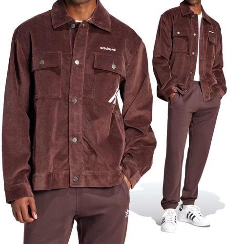 Adidas Jacket 男款 咖啡色 運動 休閒 襯衫 三葉草 紐扣開襟 口袋 夾克 外套 IW3263|背心/風衣/夾克|ETMall東森購物網