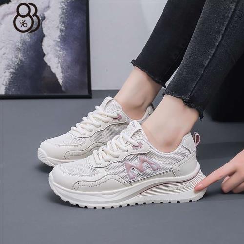 【88%】偏小 跟高4cm 厚底小白鞋 透氣網面老爹鞋 運動鞋 增高休閒鞋 2色|休閒鞋|ETMall東森購物網