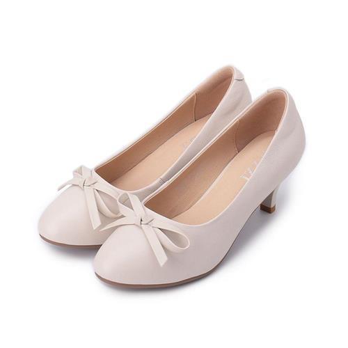 LUZZI 蝴蝶結牛皮細跟鞋 米 女鞋 鞋全家福|細跟|ETMall東森購物網