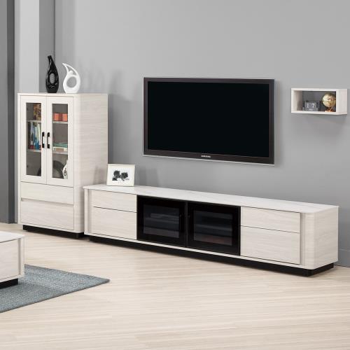 Boden-奧菲9尺L型岩板電視櫃組合(2.3尺玻璃門展示櫃+6.7尺岩板長櫃)|電視展示櫃組|ETMall東森購物網