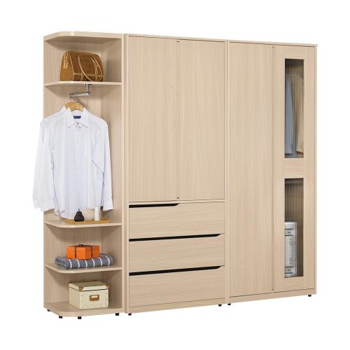 Boden-米達6.9尺長虹玻璃衣櫃組合(三吊桿+三抽+轉角衣櫃)|半/開放式衣櫃|ETMall東森購物網