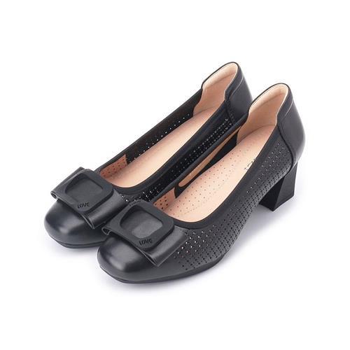 LUZZI 方結沖孔跟鞋 黑 女鞋 鞋全家福|粗跟|ETMall東森購物網