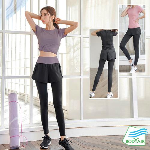 【BODYAIR嚴選】拼小腰透網上衣+假兩件拉鍊腰九分褲套組(瑜珈.運動.慢跑.透氣.舞蹈.運動服.運動褲)|運動套裝|ETMall東森購物網