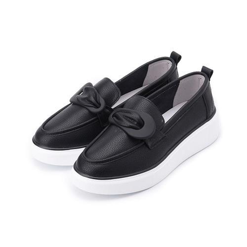 LUZZI 扭結牛皮厚底樂福鞋 黑 女鞋 鞋全家福|樂福鞋|ETMall東森購物網