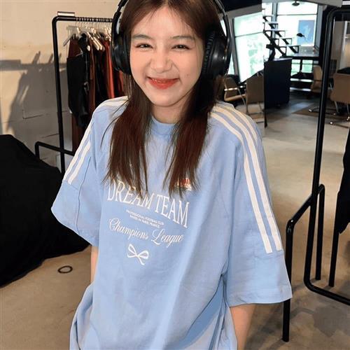 T恤 條紋字母寬鬆五分袖T恤ODD1034-創翊韓都|T恤|ETMall東森購物網