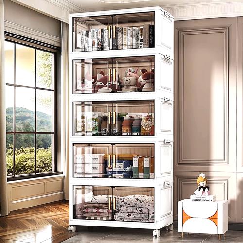 Mr.box 60面寬摺疊雙開門五層收納櫃-附滑輪 兩色可選|折疊收納箱|ETMall東森購物網