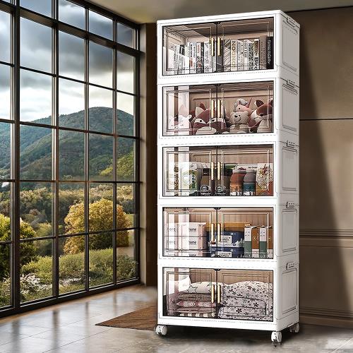 Mr.box 50面寬摺疊雙開門五層收納櫃-附滑輪 兩色可選|折疊收納箱|ETMall東森購物網