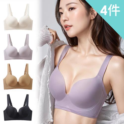 【enac 依奈川】4件組 ☆ 高彈減壓寬肩帶無鋼圈內衣/性感內衣/女內著/無痕內衣(隨機)|無鋼圈/軟鋼圈|ETMall東森購物網