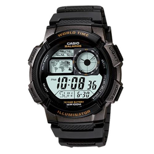 【CASIO 卡西歐】運動電子錶 中性錶 經典黑 防水100米 世界時間 AE-1000W (AE-1000W-1A) |指針錶|ETMall ...