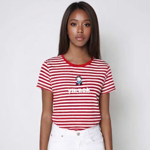 【Babycross】經典紅白條紋燙金時髦中大尺碼圓領短袖T恤女上衣|T恤|ETMall東森購物網