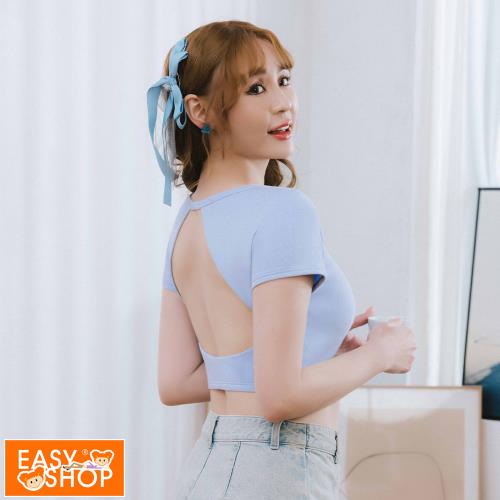 【EASY SHOP】短今同款-Banana Pie-BRA TOP大挖背涼感短版上衣-藍|EASY SHOP|ETMall東森購物網