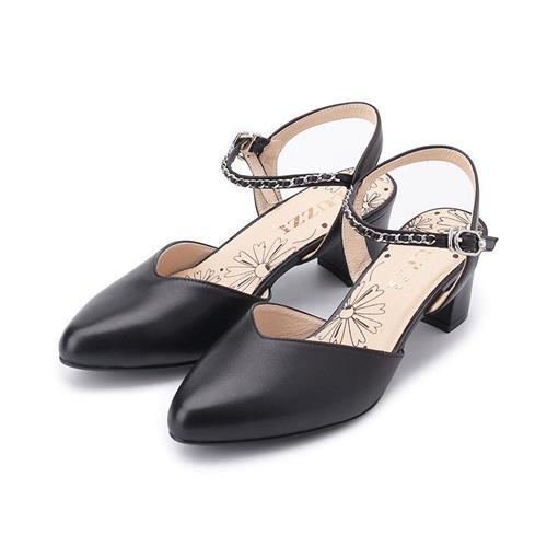 LUZZI 尖頭鍊條跟鞋 黑 女鞋 鞋全家福|粗跟|ETMall東森購物網