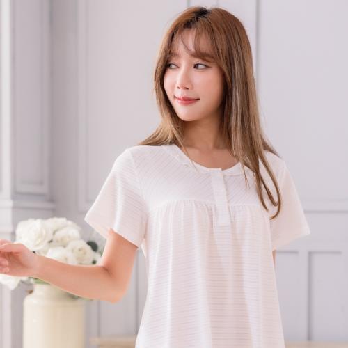 La Felino - 微風記憶100%純棉半開釦短袖蕾絲洋裝睡衣【R4815】|短袖睡衣|ETMall東森購物網