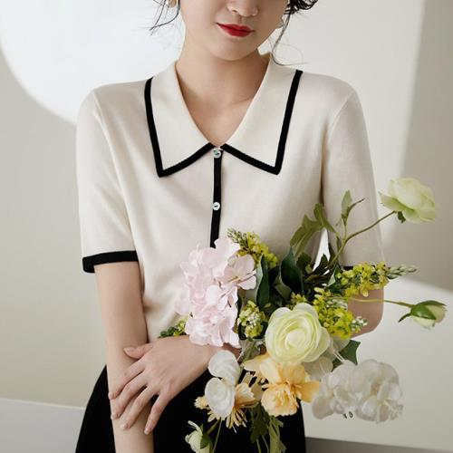 【ALLK 歐楷】促銷 翻領配色針織衫上衣 2色(尺寸F/中大尺碼/涼爽/透氣)|造型上衣|ETMall東森購物網