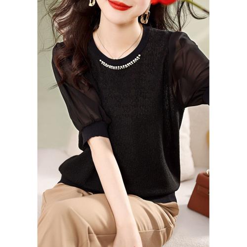 【ALLK 歐楷】新品 串珠領飾針織衫上衣 2色(尺寸F/中大尺碼/涼爽/透氣)|造型上衣|ETMall東森購物網