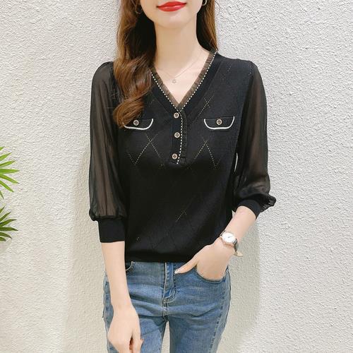 【ALLK 歐楷】新品 配色拼接針織衫上衣 2色(尺寸F/中大尺碼/涼爽/透氣)|造型上衣|ETMall東森購物網