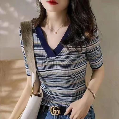 【ALLK 歐楷】新品 V領配色針織衫上衣 圖片色(尺寸F/中大尺碼/涼爽/透氣)|造型上衣|ETMall東森購物網