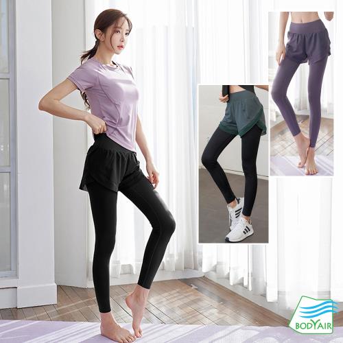 【BODYAIR嚴選】假兩件透紗長腿感九分褲(瑜珈.運動.慢跑.透氣.舞蹈.運動褲)|緊身褲|ETMall東森購物網