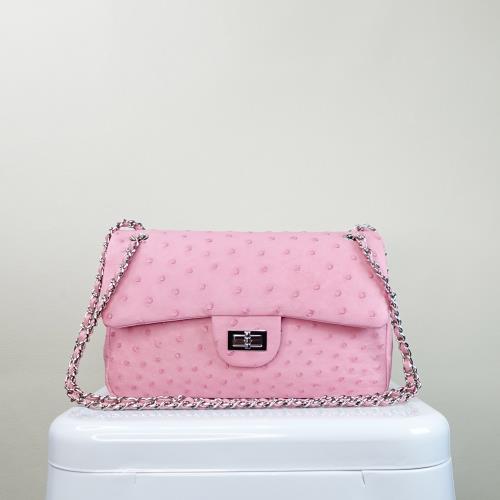 【M2nd】奈爾珍稀鴕鳥皮小香風鍊帶翻蓋包(粉-T9421A)|手提/手拿包|ETMall東森購物網