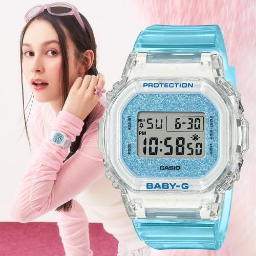 CASIO BABY-G 閃亮光芒透明方形計時錶/水藍/BGD-565GC-2|Baby-G|ETMall東森購物網