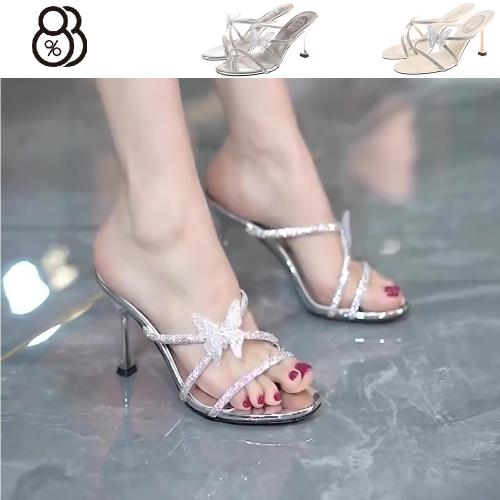 【88%】跟高9.5cm 歐美風時尚露趾高跟鞋 蝴蝶 細跟 涼拖鞋 2色|細跟|ETMall東森購物網