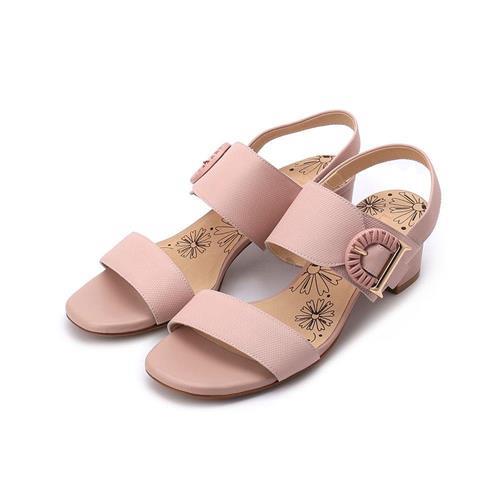 LUZZI D字編釦粗跟涼鞋 粉 女鞋 鞋全家福|有跟涼鞋|ETMall東森購物網