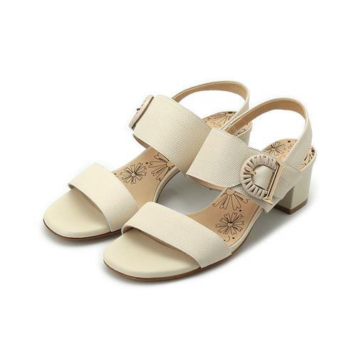 LUZZI D字編釦粗跟涼鞋 米 女鞋 鞋全家福|有跟涼鞋|ETMall東森購物網