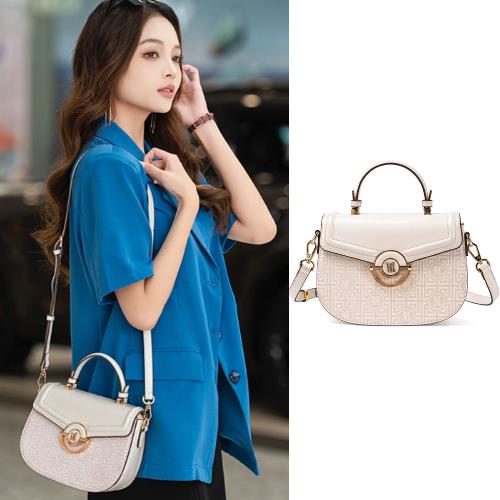 Jpqueen 立體浮雕壓紋女款手提側肩斜背包馬鞍包(米白色)|側背包|ETMall東森購物網