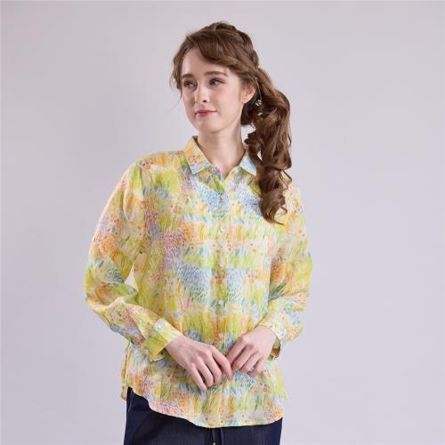 QWI亮彩圖騰100%絲綢亞麻上衣-獨|上衣|ETMall東森購物網