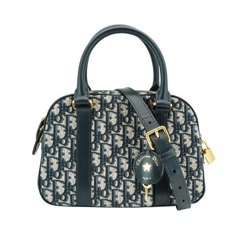 Dior 展示品 D-Vibe 緹花布拼牛皮手提斜背包(藍)|Dior|ETMall東森購物網